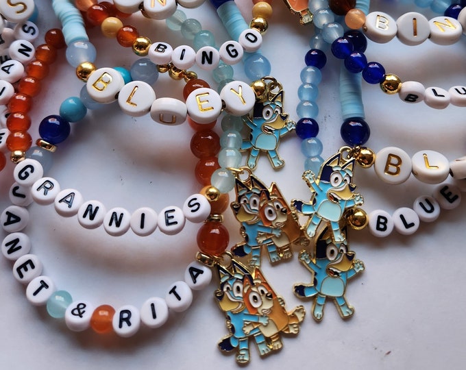 Set of 3 Bluey Inspired Friendship Trading Bead Bracelets Bingo Blue ...