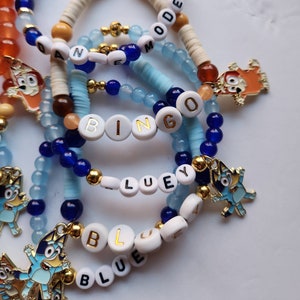 Set of 3 Bluey Inspired Friendship Trading Bead Bracelets Bingo Blue ...