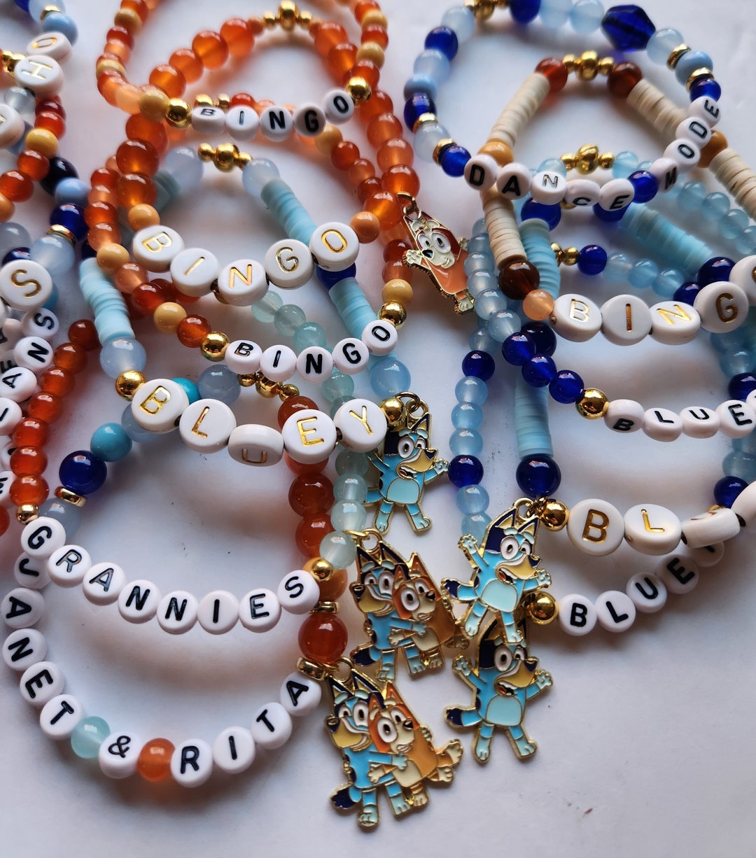 Set of 3 Bluey Inspired Friendship Trading Bead Bracelets Bingo Blue ...
