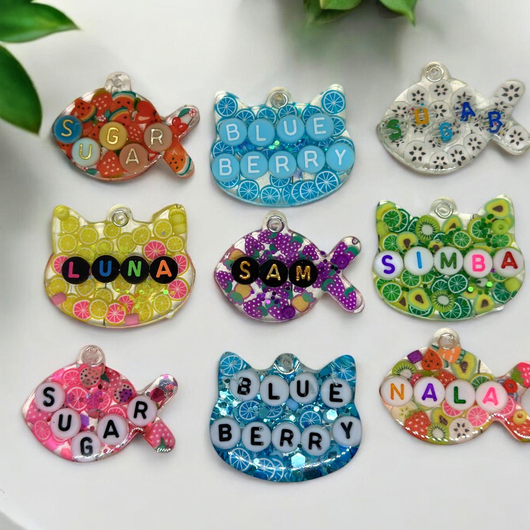 Custom Cat ID Tag: Personalized Glitter Resin Pet Tag, Fruit Theme - Etsy