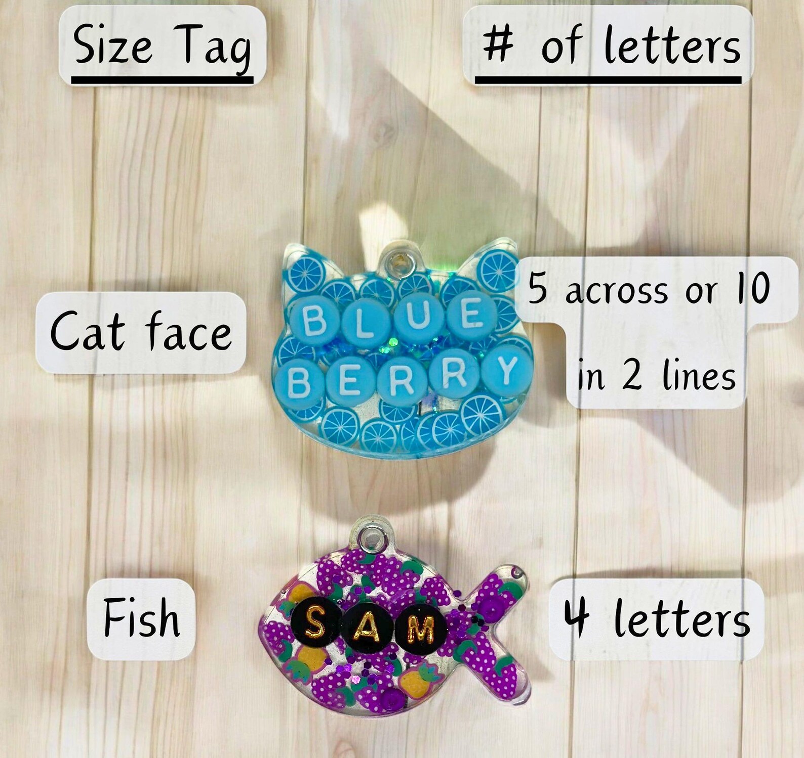 Custom Cat ID Tag: Personalized Glitter Resin Pet Tag, Fruit Theme - Etsy