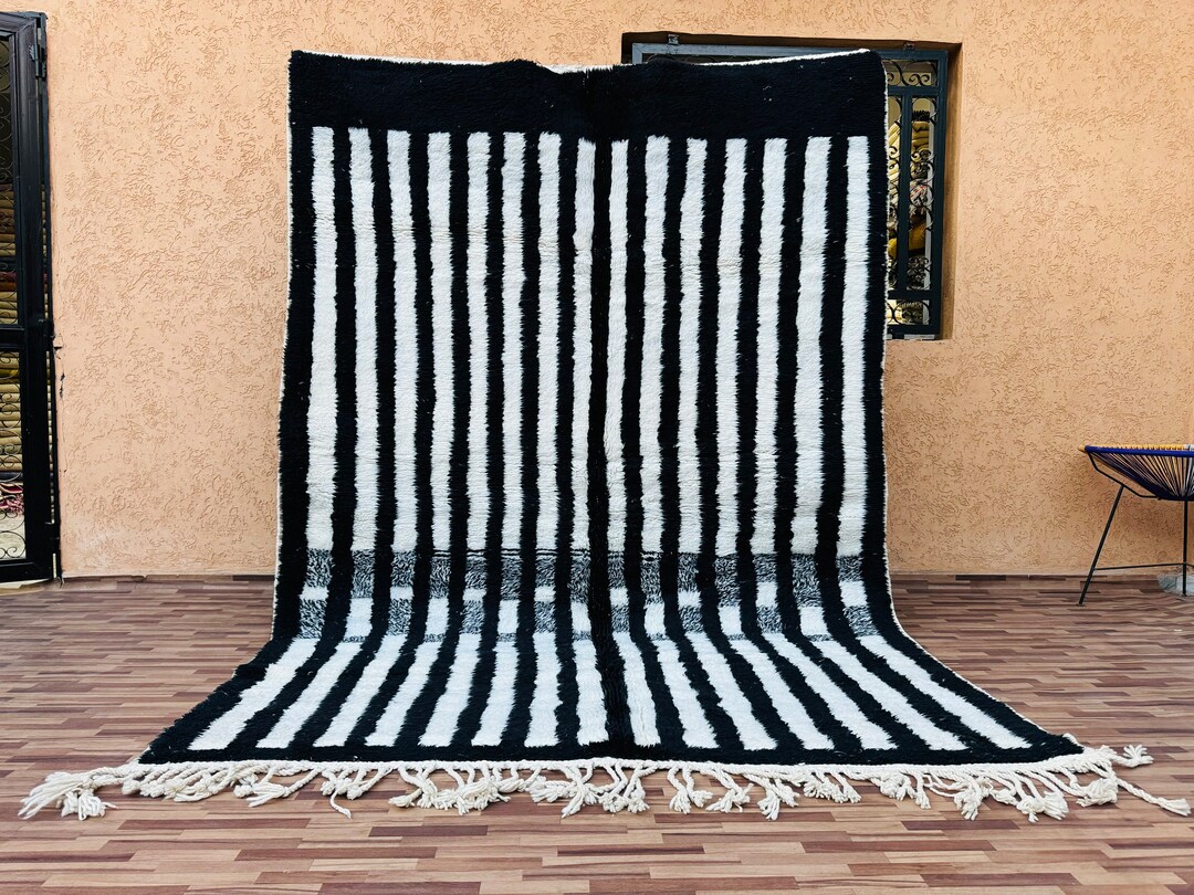 Stunning Black and White Moroccan Rug Custom Size Beni Ourain Rug From ...