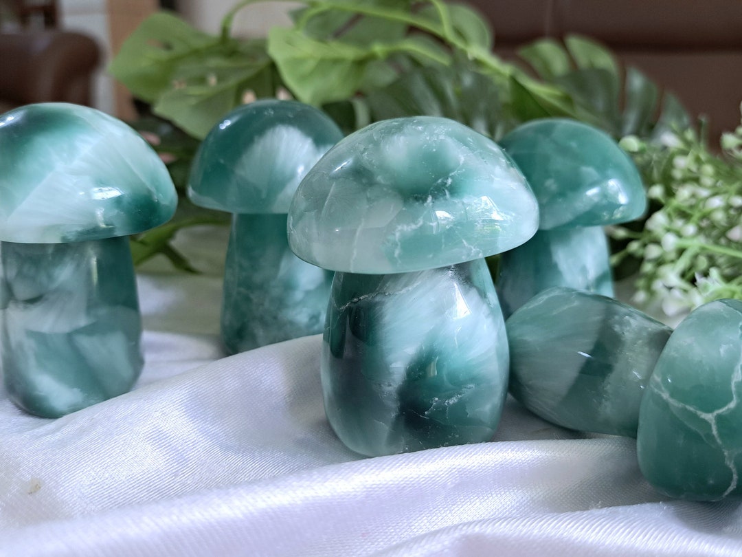 Snowflake Jade Mushroom / Green Alabaster Mushroom - You Choose - Etsy