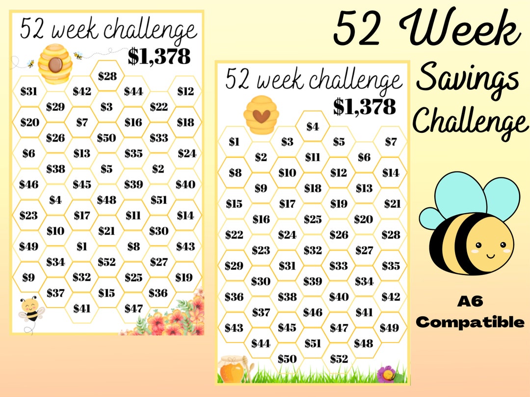 52 Week Savings Challenge | Instant Download | Cute Savings Challenges ...
