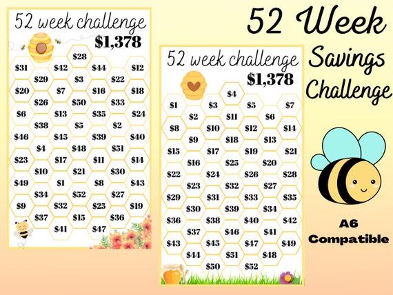 52 Week Savings Challenge Instant Download Cute Savings - Etsy