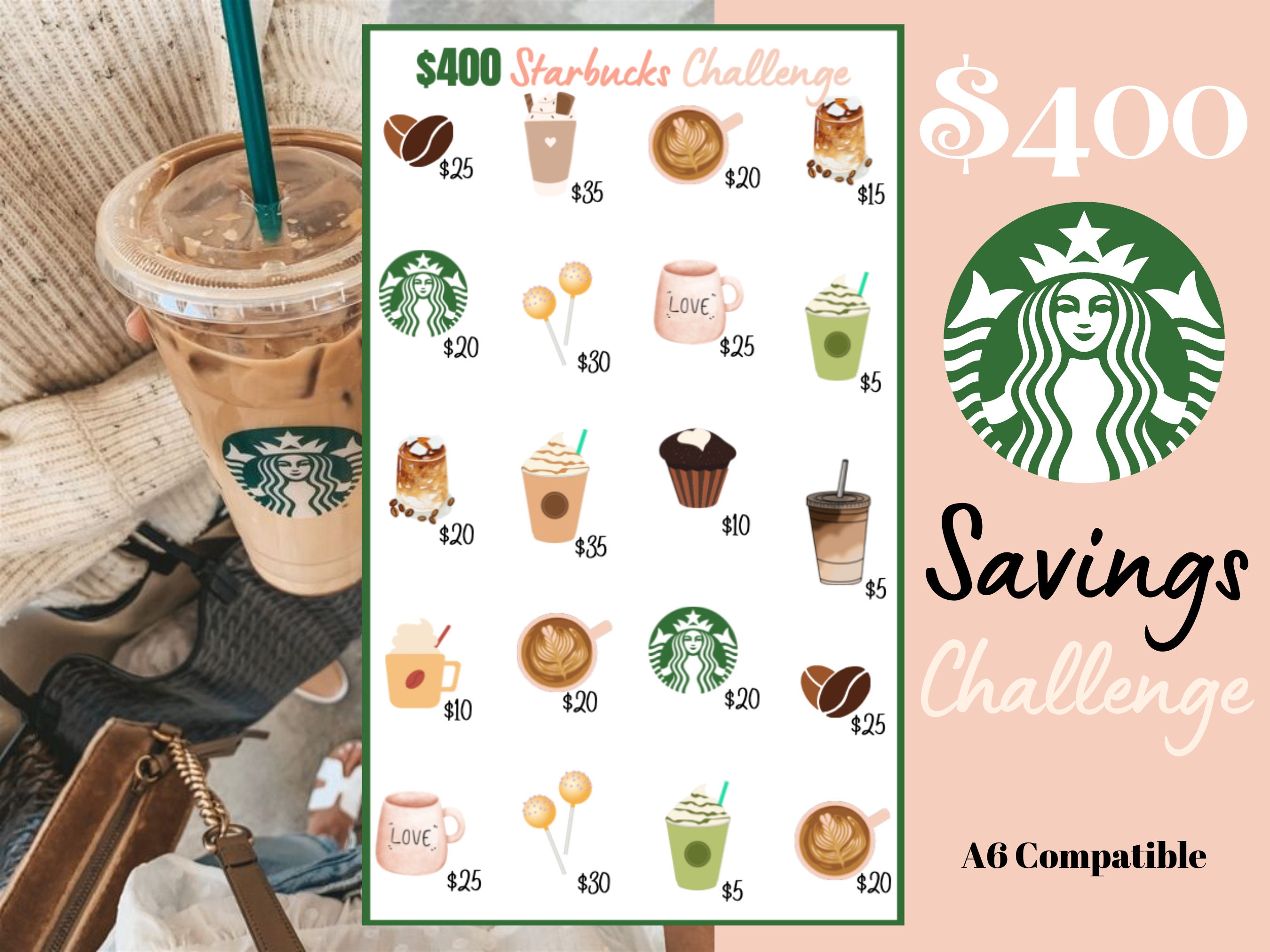Starbucks Savings Challenge | Instant Download | Cute Coffee | 400 ...