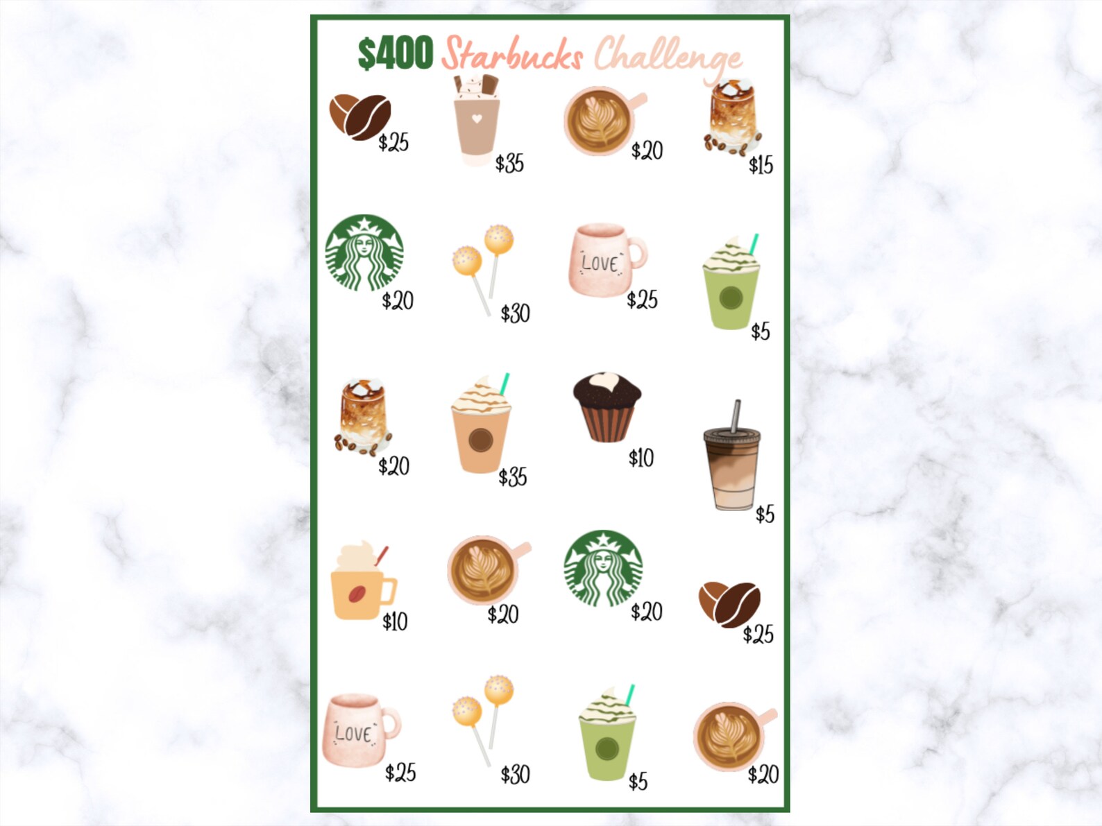 Starbucks Savings Challenge Instant Download Cute Coffee - Etsy