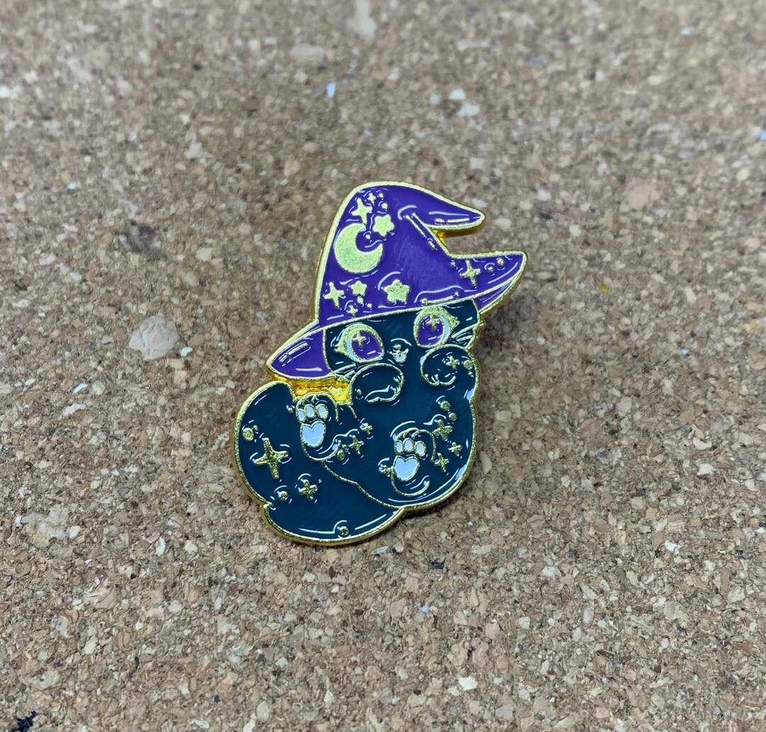 Cat in a Witch Hat Pin Badge, Cat Witch Brooch, Gothic Wicca Pin Badge ...
