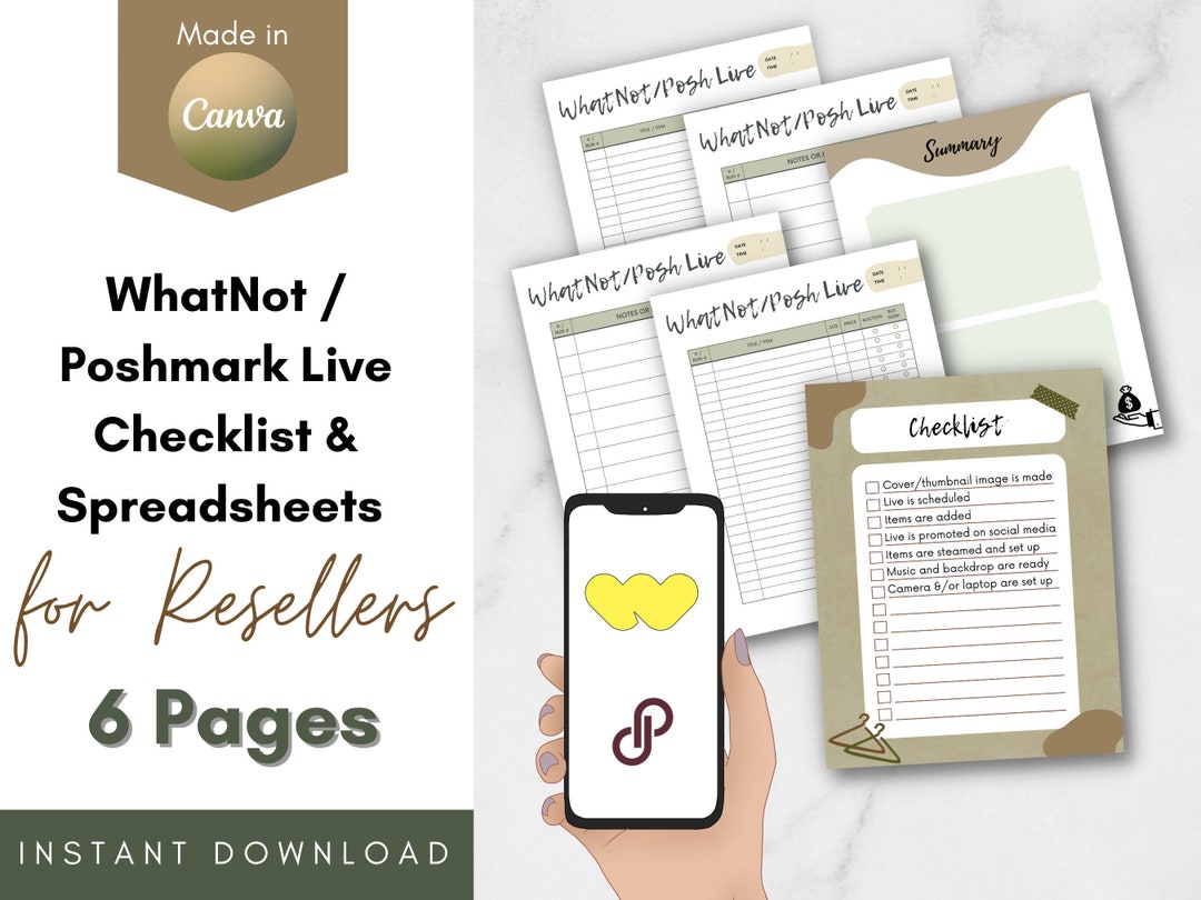 Whatnot & Poshmark Reseller Live Sales Printable, Editable Checklist ...