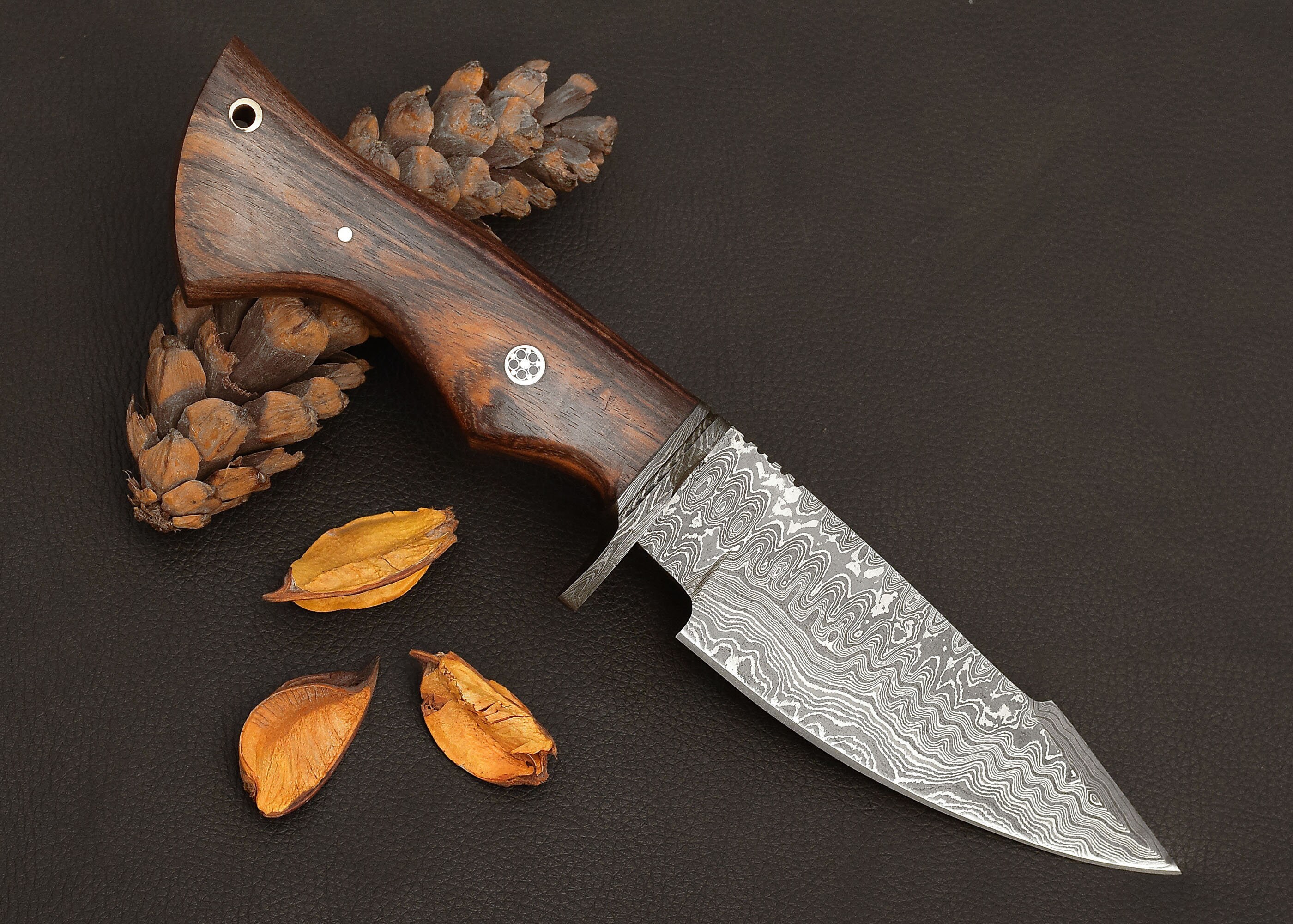 Hand Forged Hunting Knife With Ashwood Handle Leather Sheath , Custom ...