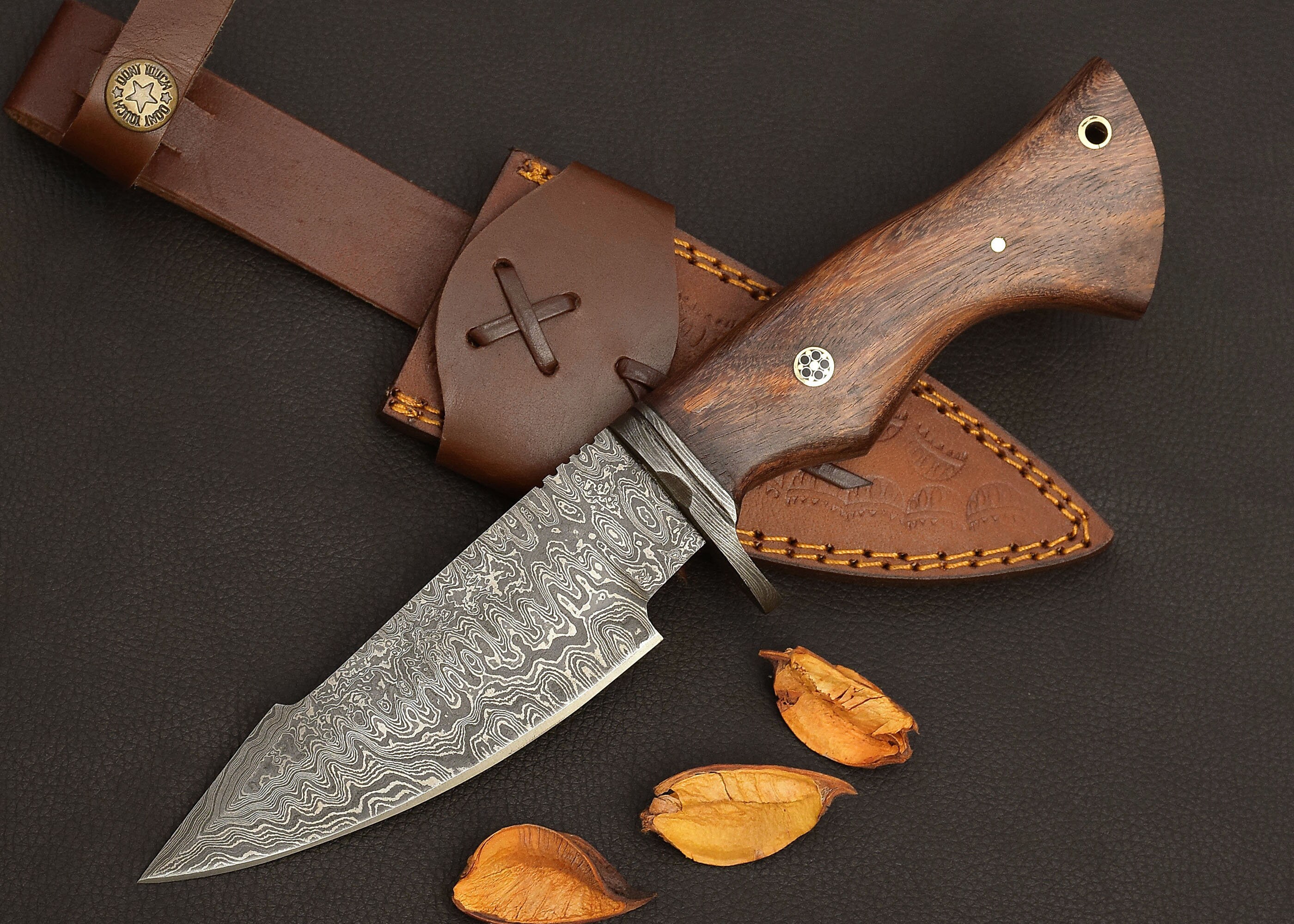 Hand Forged Hunting Knife With Ashwood Handle Leather Sheath , Custom ...