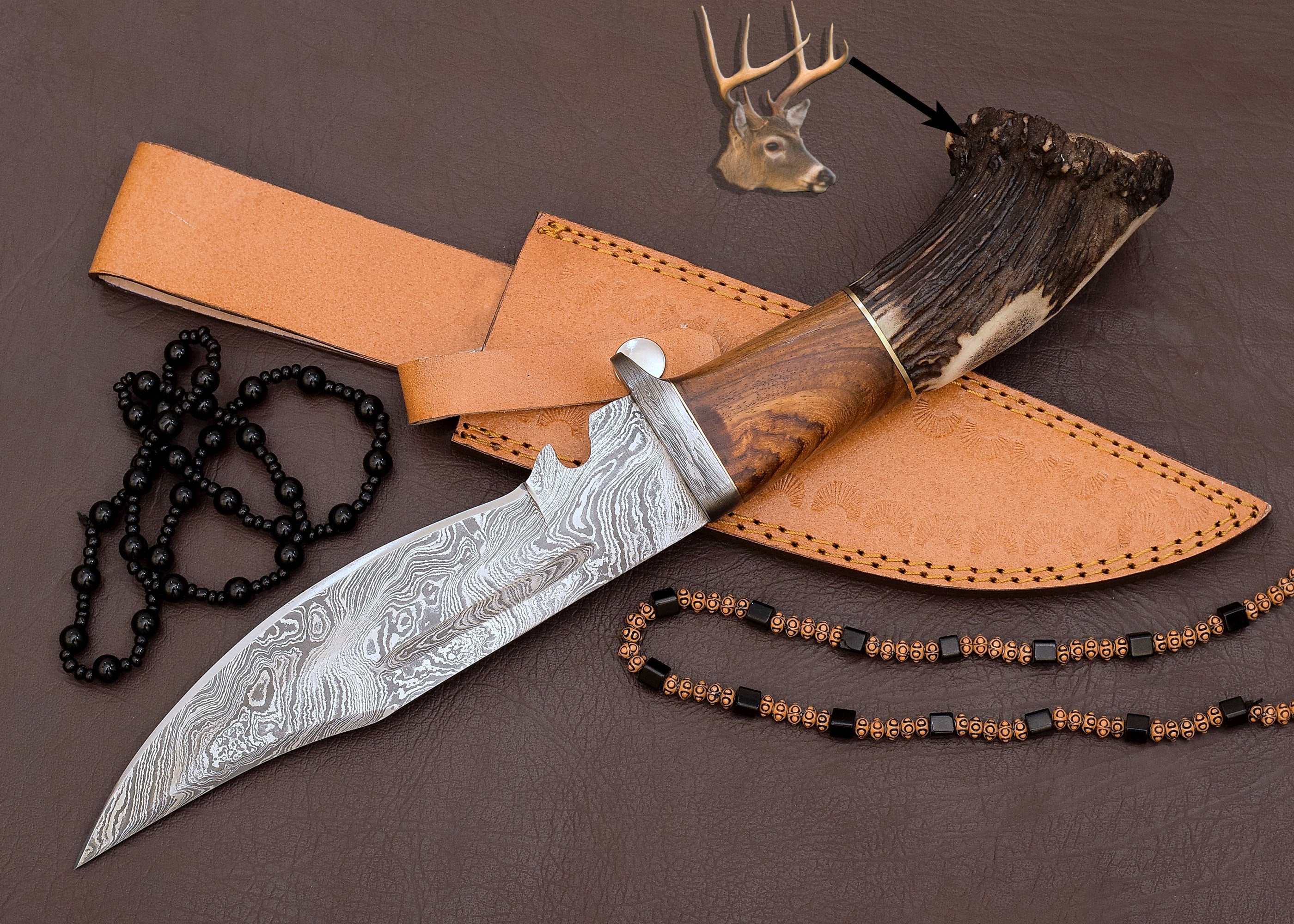 Hand Forged Hunting Knife With Ashwood Handle Leather Sheath , Custom ...