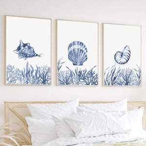 Seashell Print, Coastal Gallery Wall Set, DIGITAL DOWNLOAD, Blue Beach ...