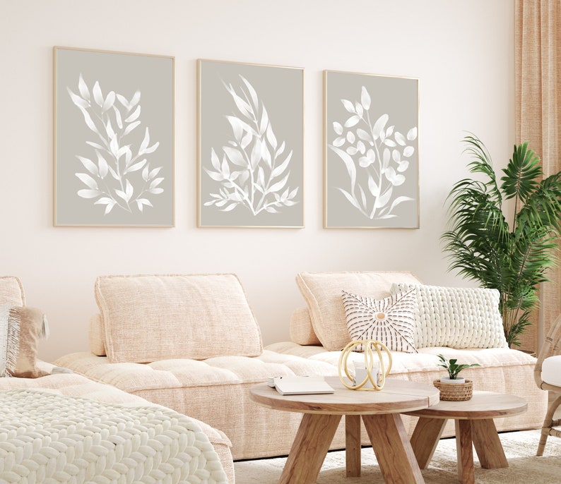 Neutral Botanical Gallery Wall Set, Boho Botanical Print Set of Three ...