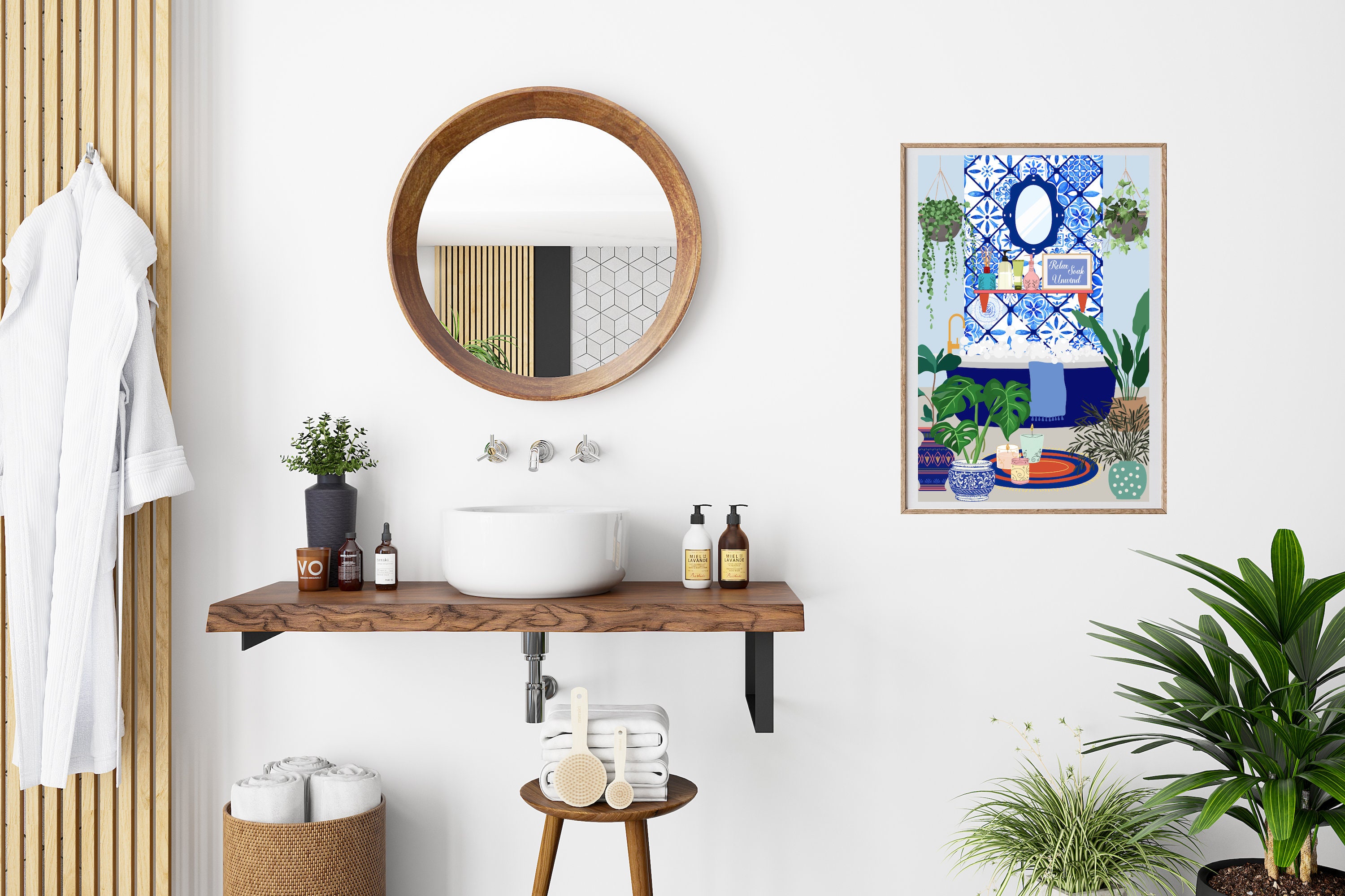 Bathtub Print, Bubble Bath Wall Art, Tropical Bathroom Print, Digital ...