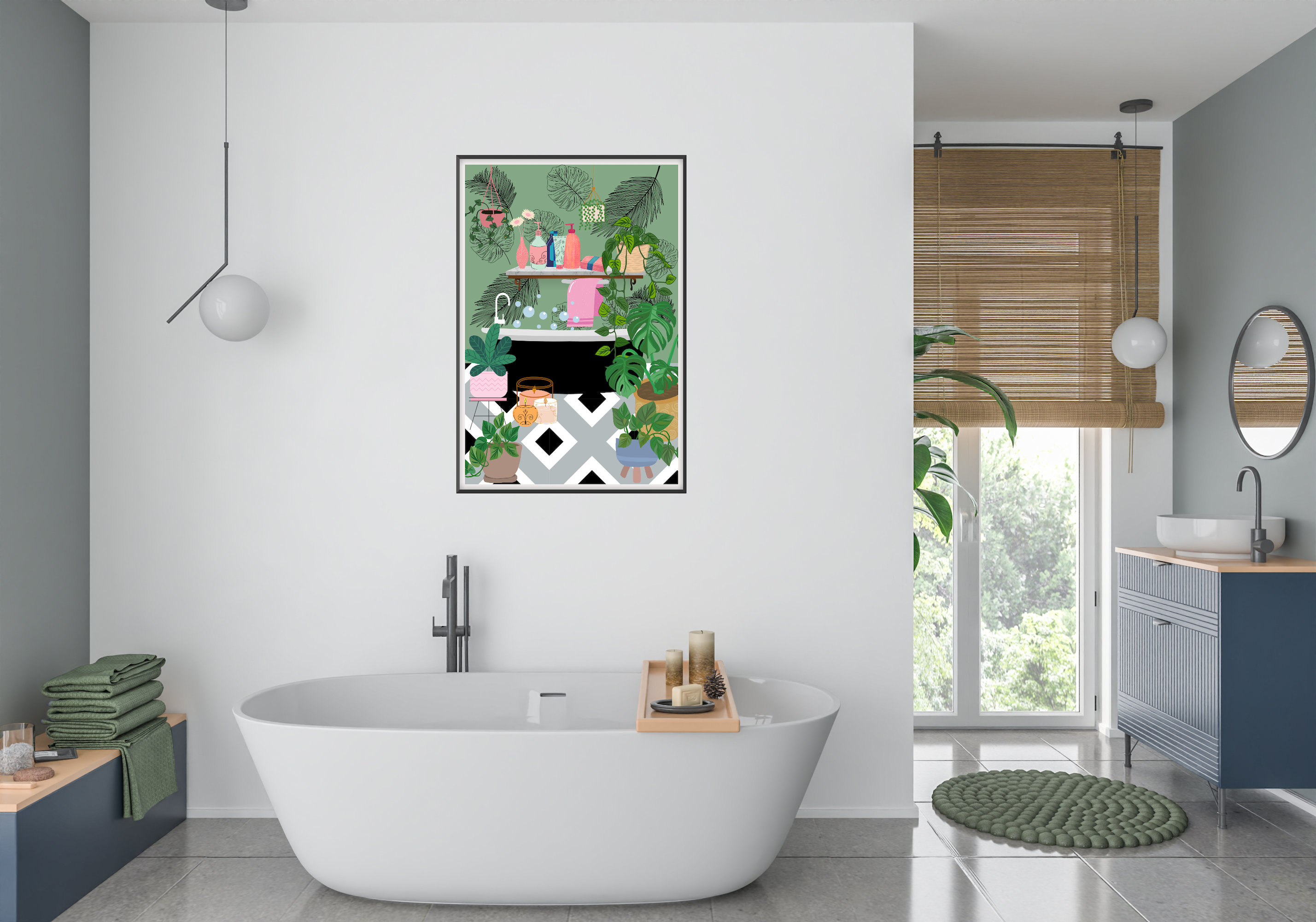 Tropical Bathroom Wall Art, Botanical Bath Poster, Digital Download ...