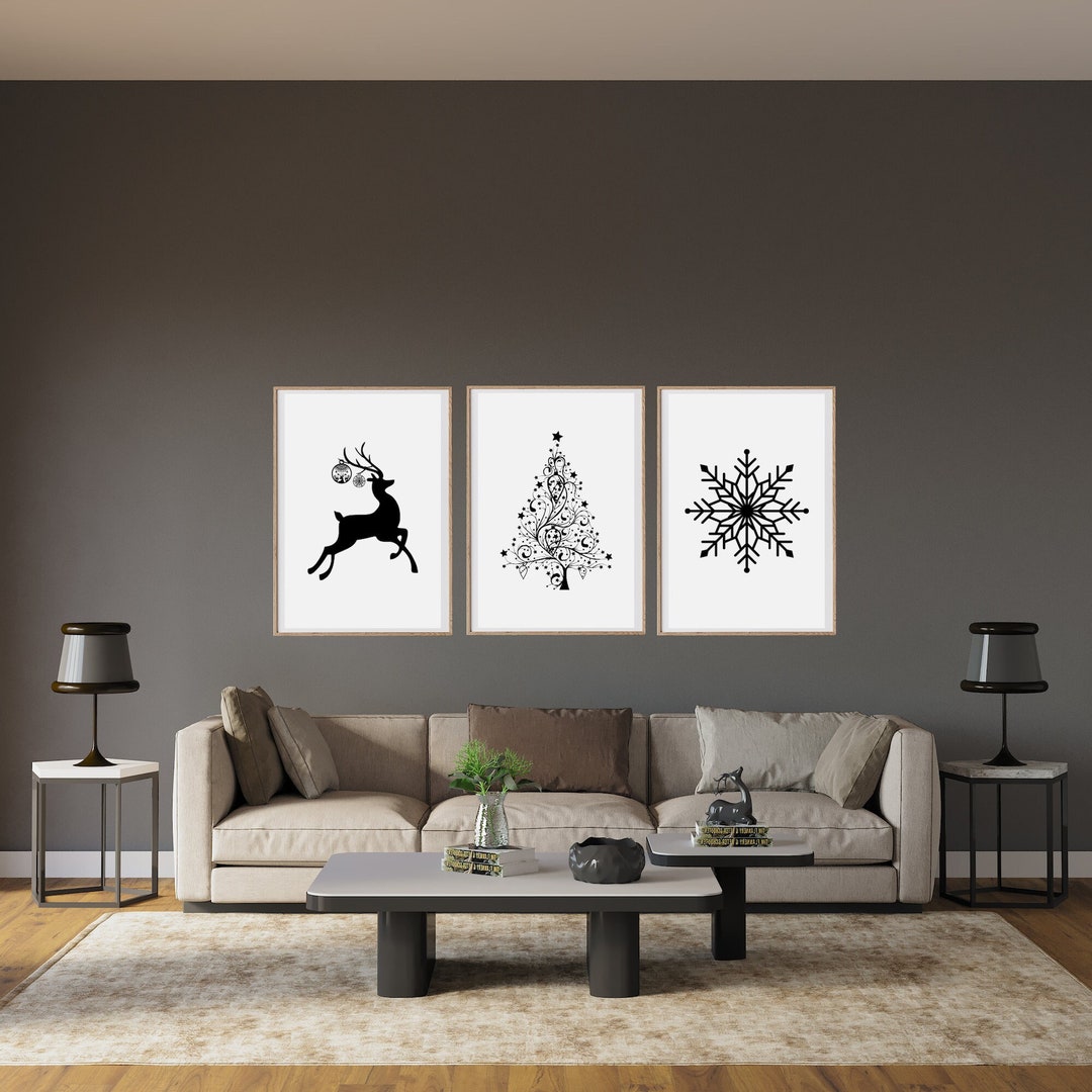 Black and White Christmas Gallery Wall Set, Holiday Set of Three Prints ...