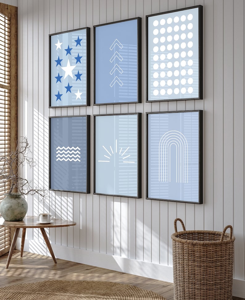 Blue Gallery Wall Set of Six Prints Abstract Wall Art - Etsy