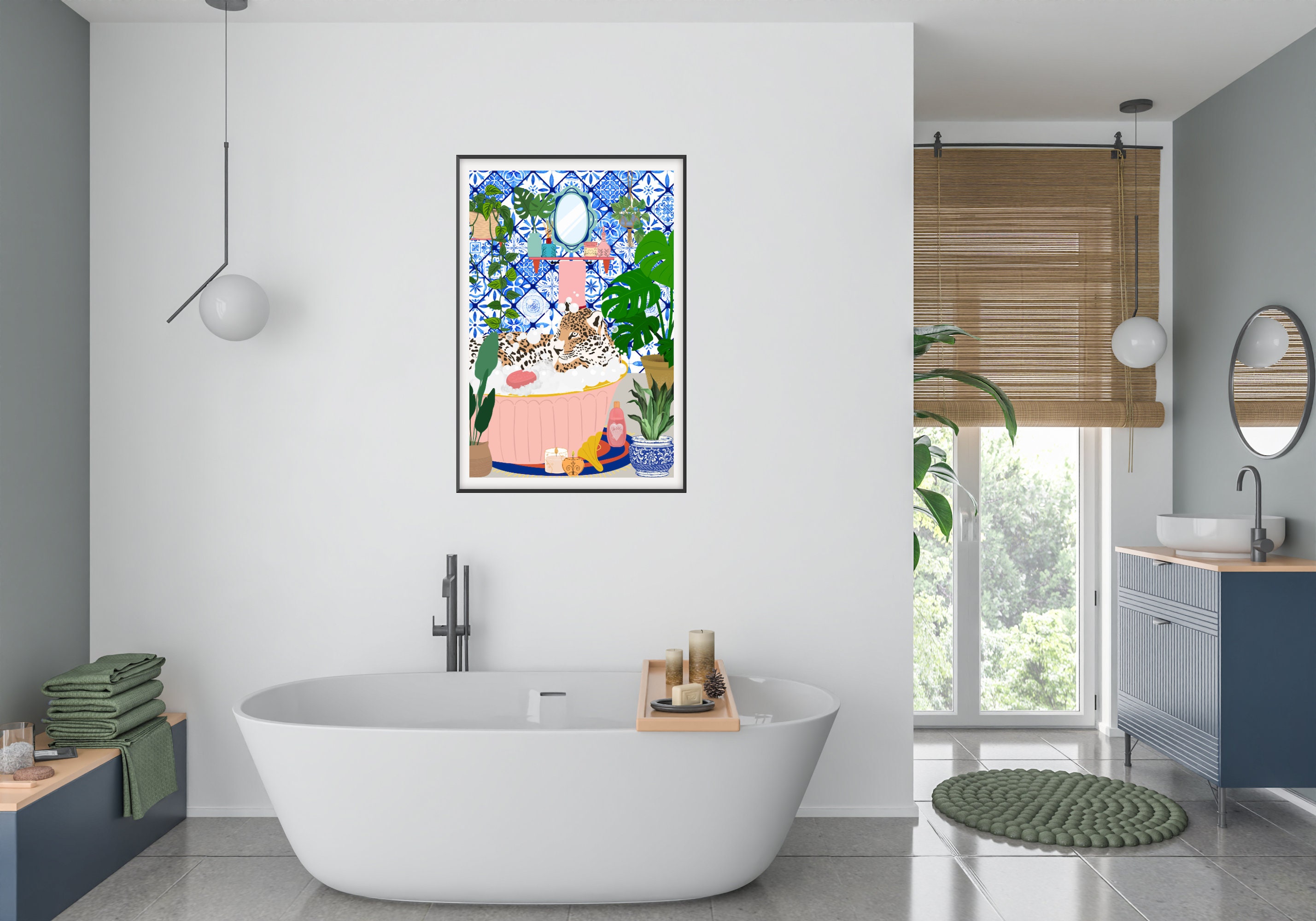 Leopard in Bathtub Wall Art, Tropical Bathroom Print, DIGITAL DOWNLOAD ...