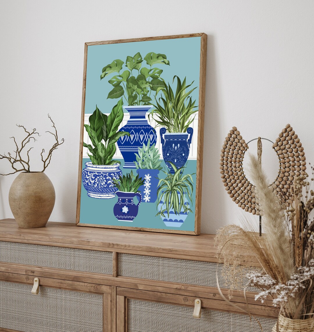 Blue Vases Wall Art, Houseplants Poster, DIGITAL DOWNLOAD, Botanical ...