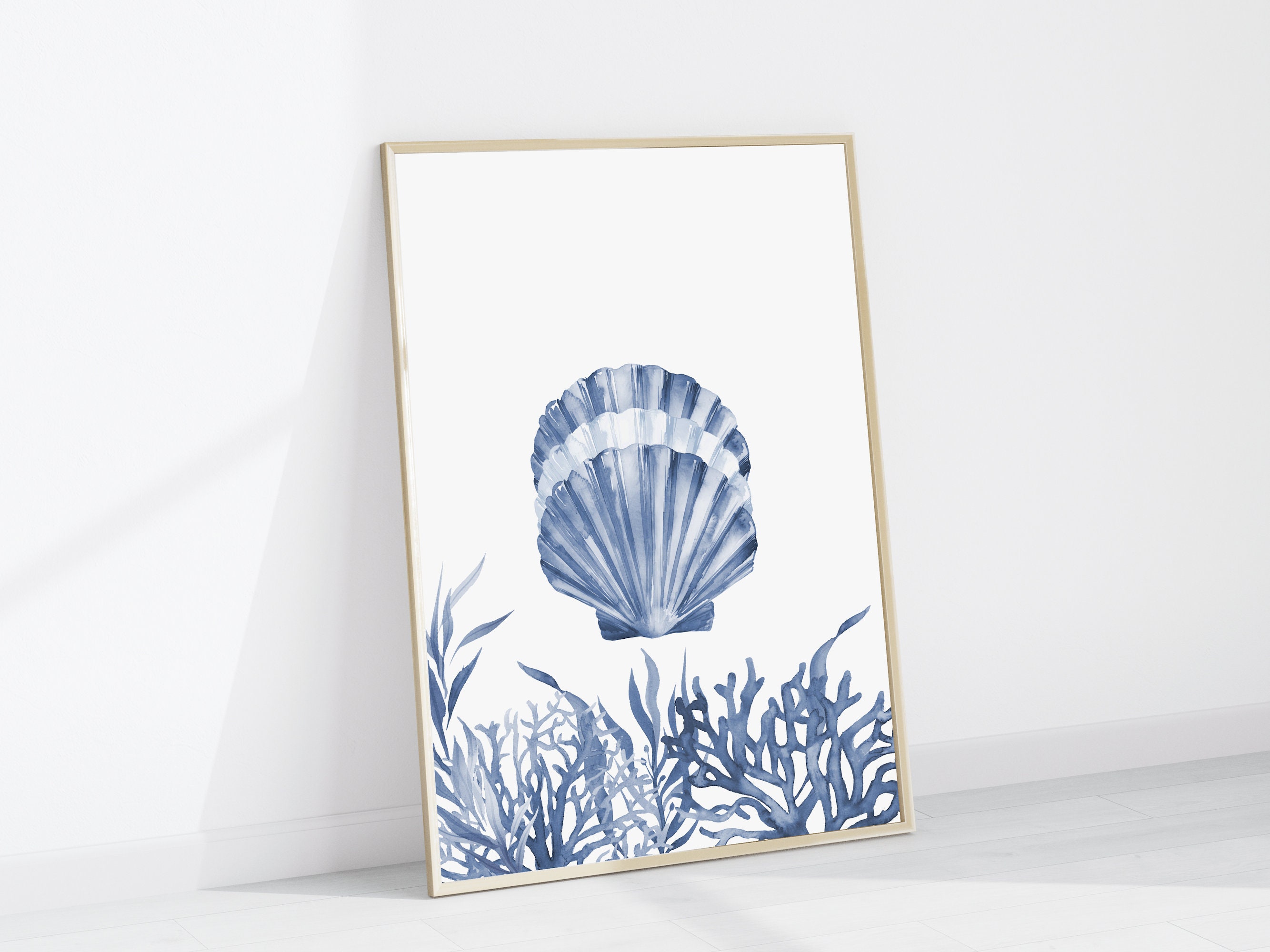 Seashell Print, Coastal Gallery Wall Set, DIGITAL DOWNLOAD, Blue Beach ...