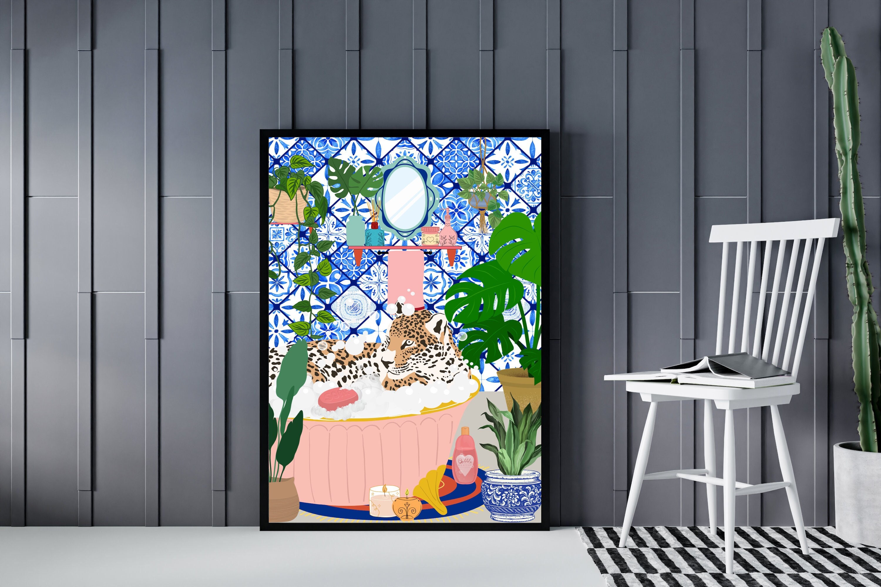 Leopard in Bathtub Wall Art Tropical Bathroom Print DIGITAL - Etsy