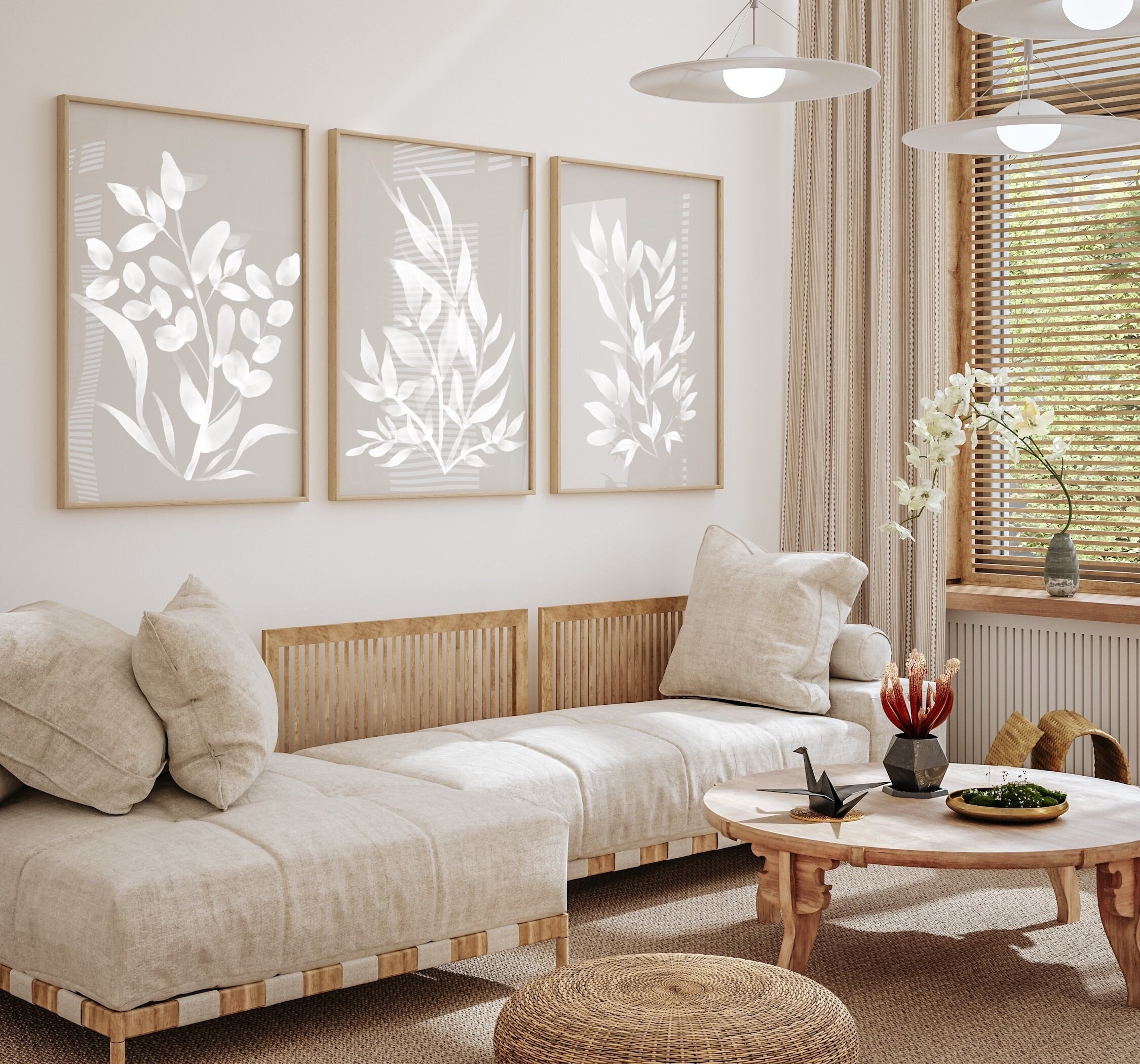 Neutral Botanical Gallery Wall Set, Boho Botanical Print Set of Three ...