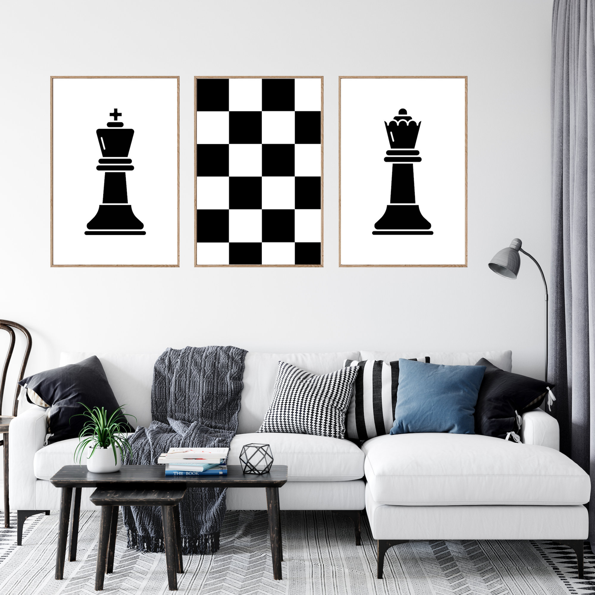 Trendy Retro Wall Art, Black and White Print, Digital Download, Chess ...