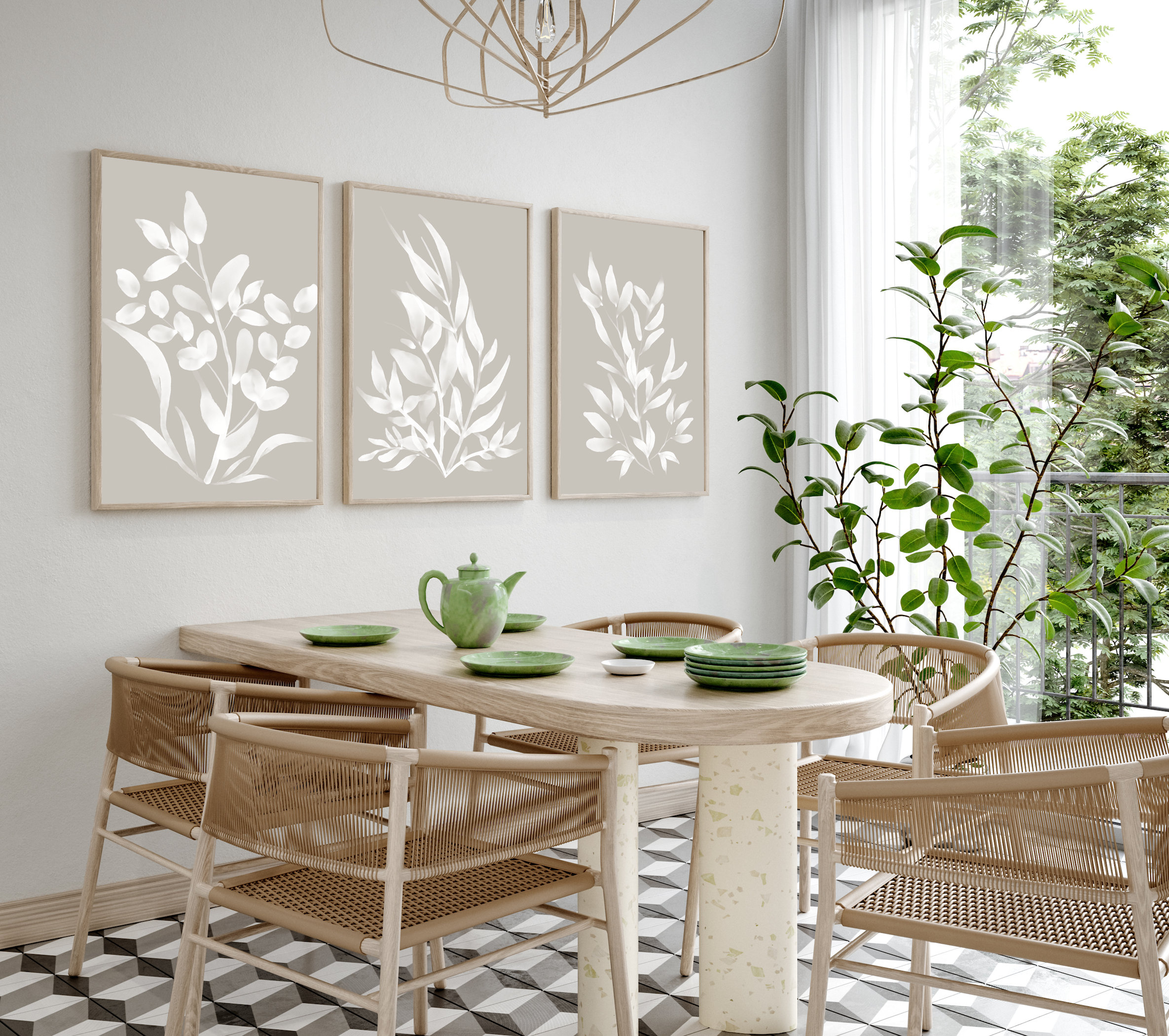 Neutral Botanical Gallery Wall Set, Boho Botanical Print Set of Three ...