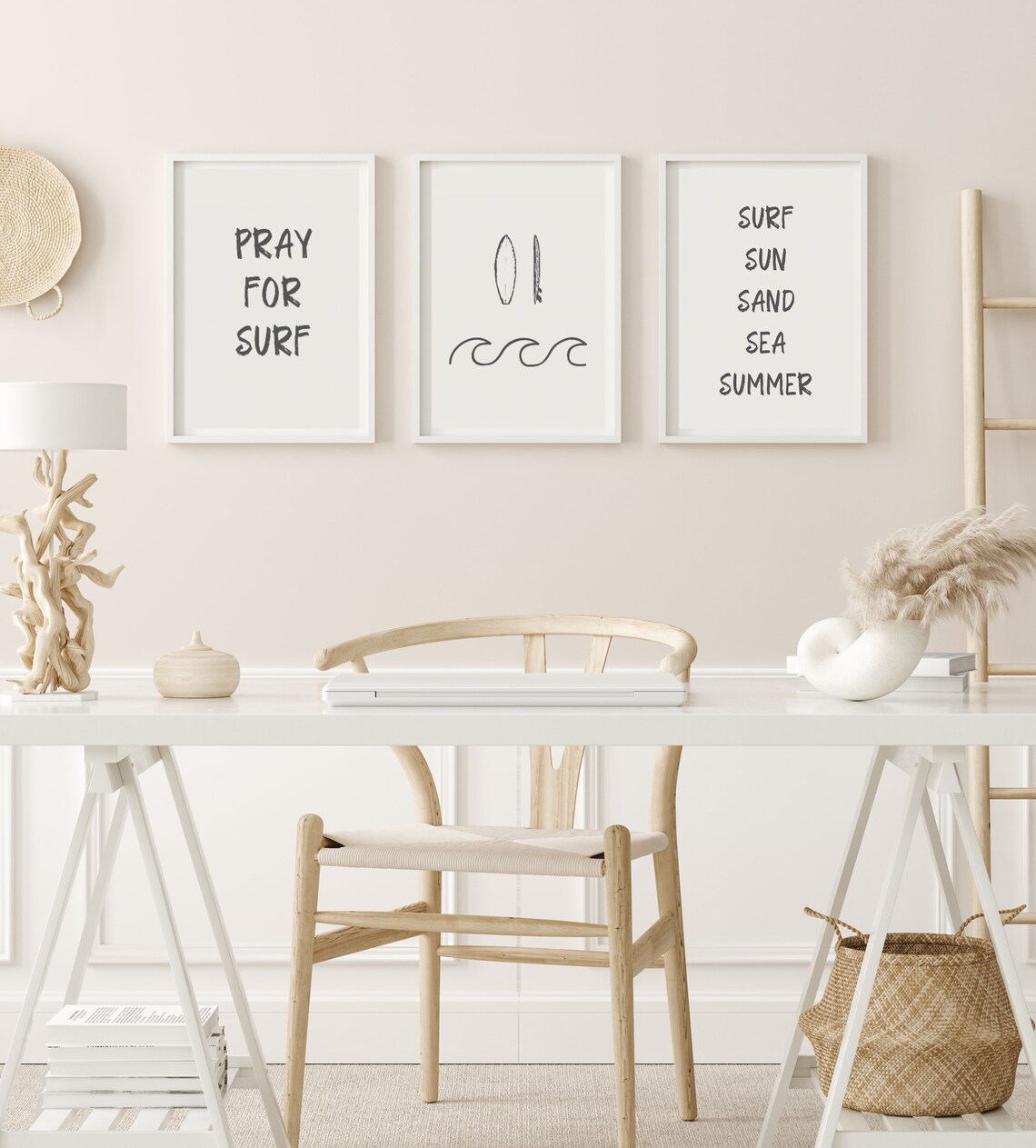 Boho Surf Gallery Wall Set, Pray for Surf, Sea, Sand, Sun, Neutral Set ...