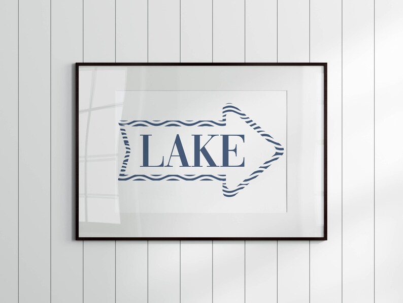 Lake Sign Printable, Lake Arrow Sign, Minimalist Lake House Wall Art ...