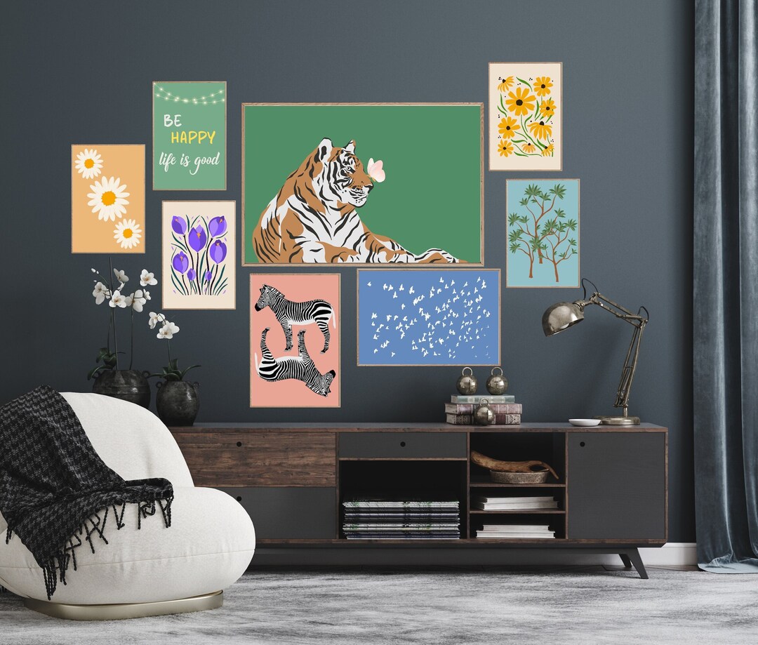 Colorful Wall Art, Vibrant Colorful Set of Eight Prints, Digital ...