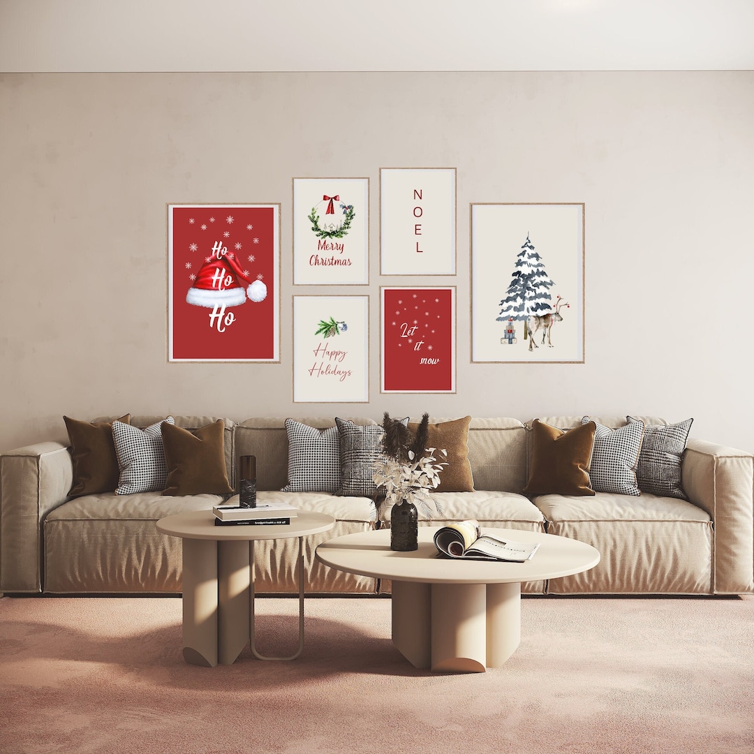 Christmas Gallery Wall Art, Holiday Set of Six Prints, Digital Download ...