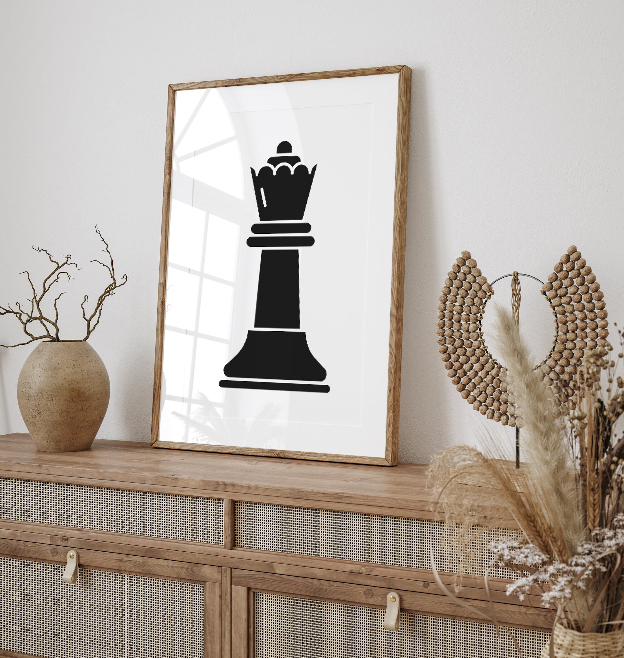 Trendy Retro Wall Art, Black and White Print, Digital Download, Chess ...