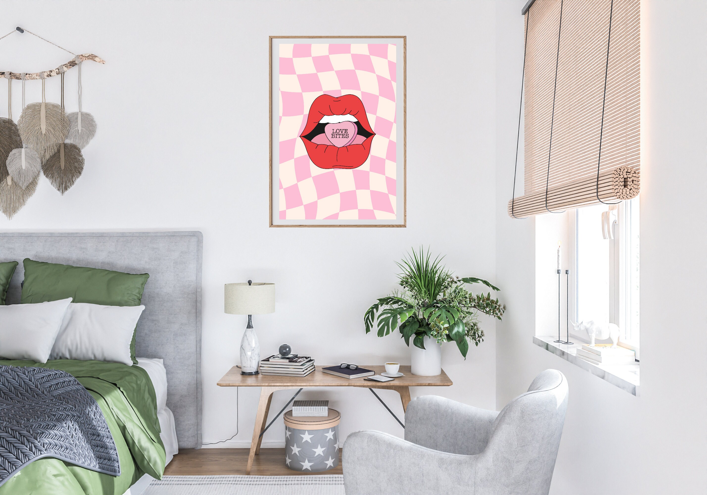 Trendy Retro Wall Art, Red Lips Print, Digital Download, Love Bites ...