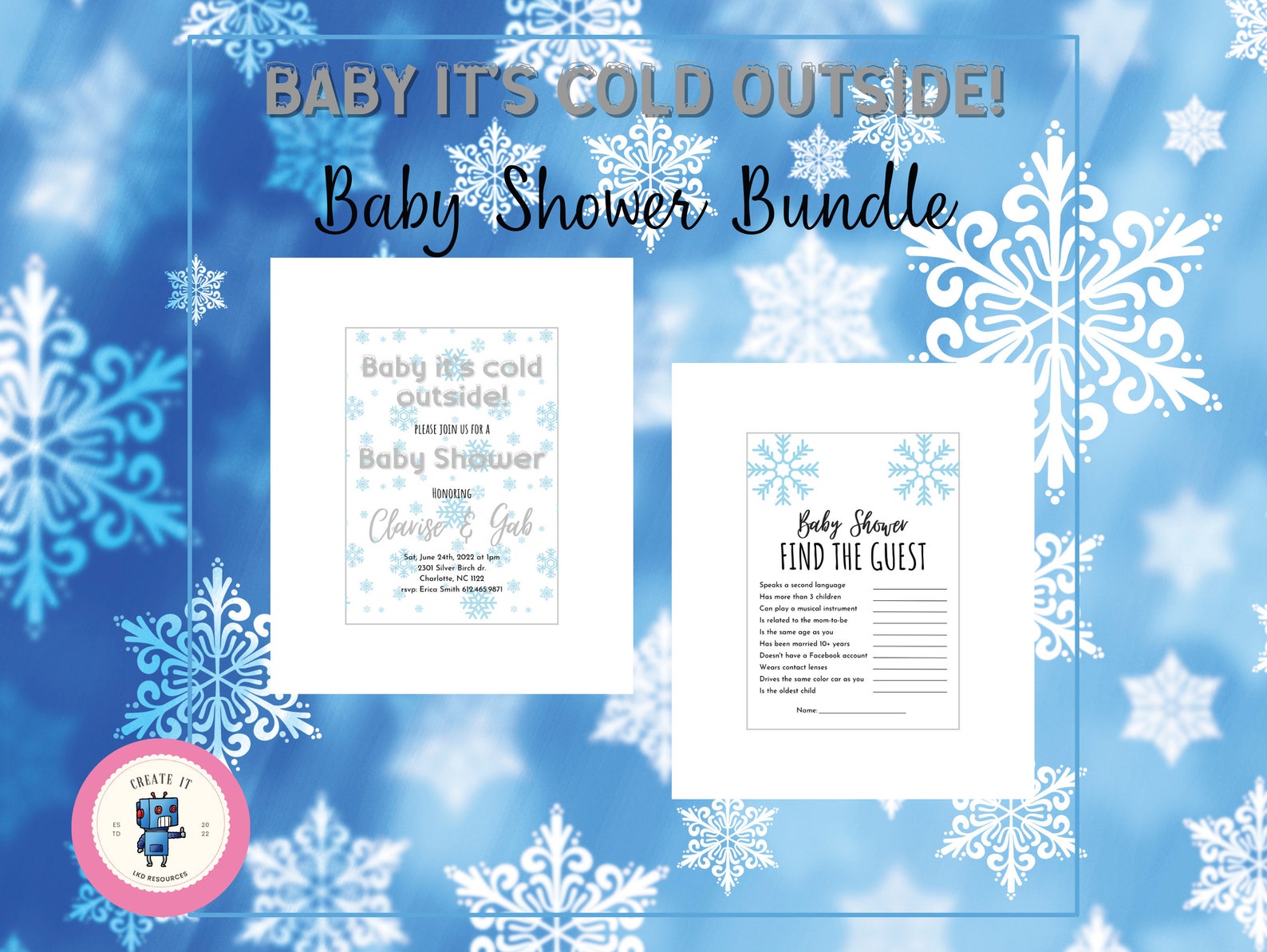 Printable Baby Shower Invitation Bundle With Snowflake Favors - Etsy