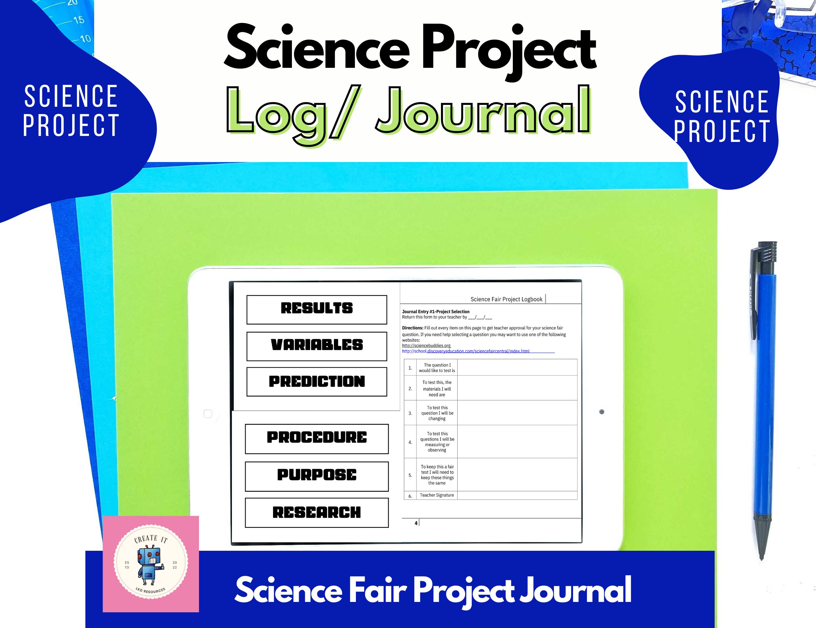 Science Fair Project Log, Science Fair Project Logbook, Science Fair ...