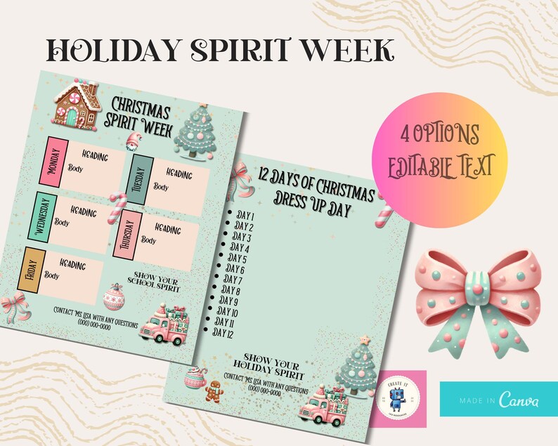 Template 12 Days of Christmas Spirit Week Dress up Guide- Editable ...