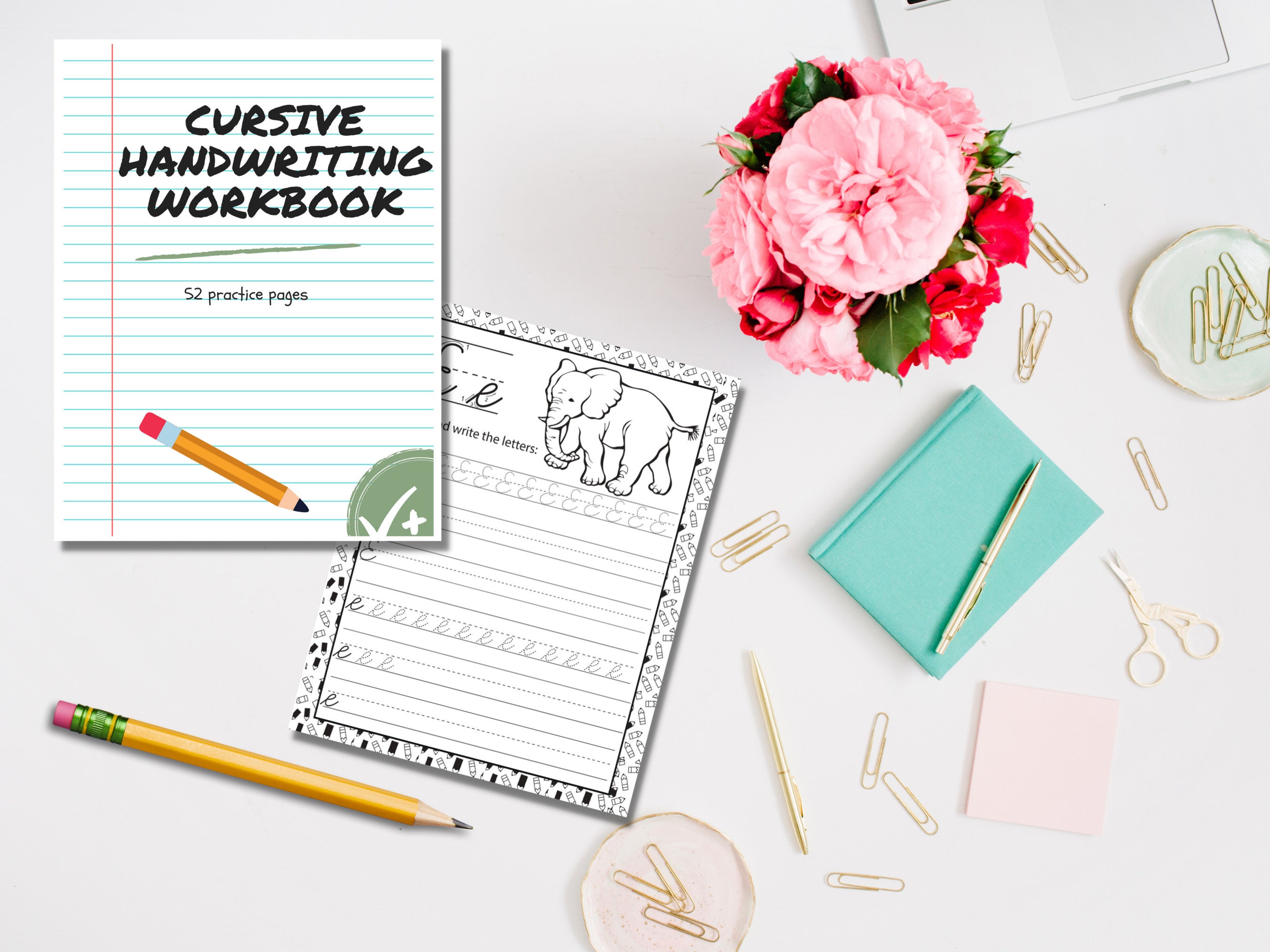 Cursive Handwriting Practice Workbook With 52 Page Printable ...