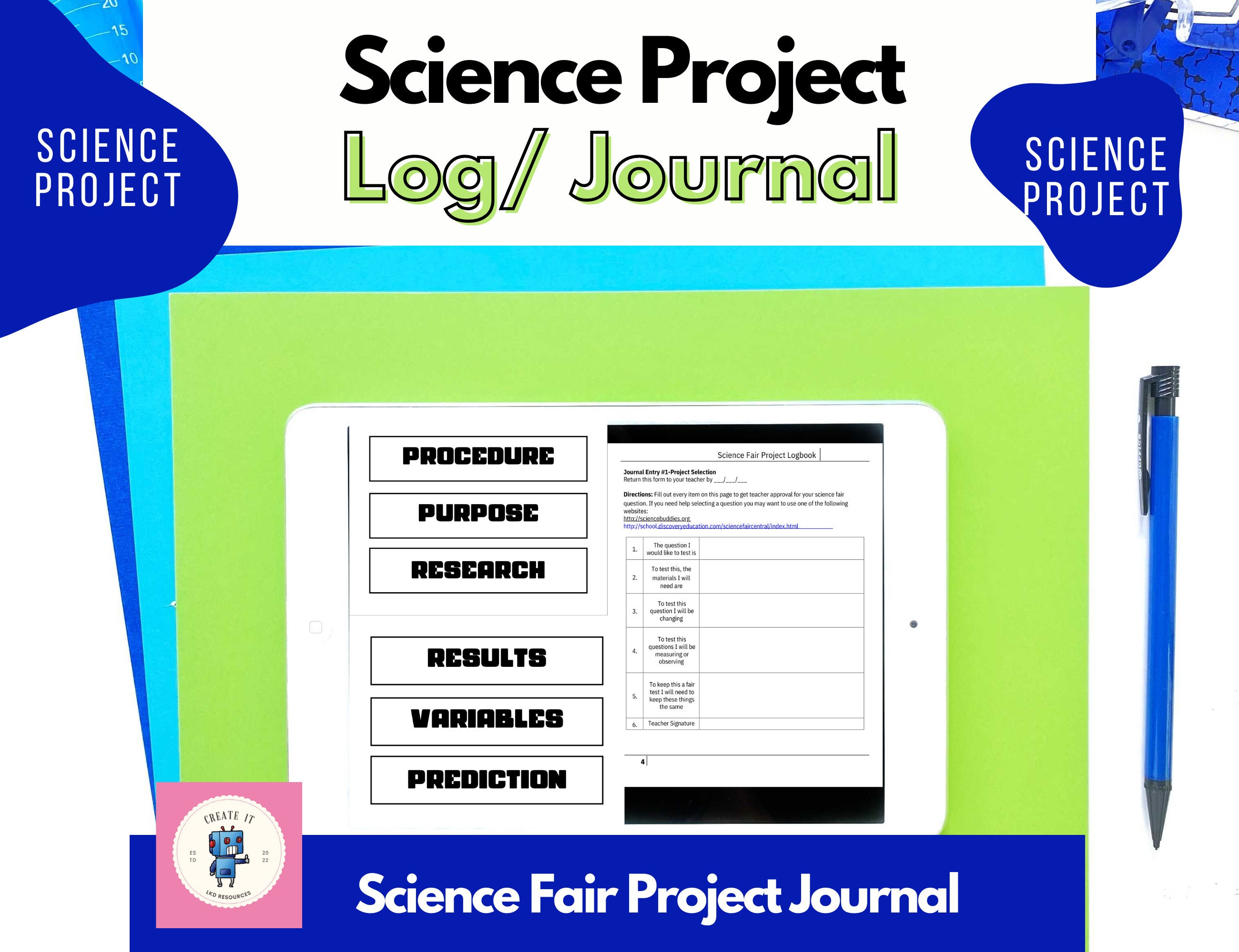 Science Fair Project Log, Science Fair Project Logbook, Science Fair ...