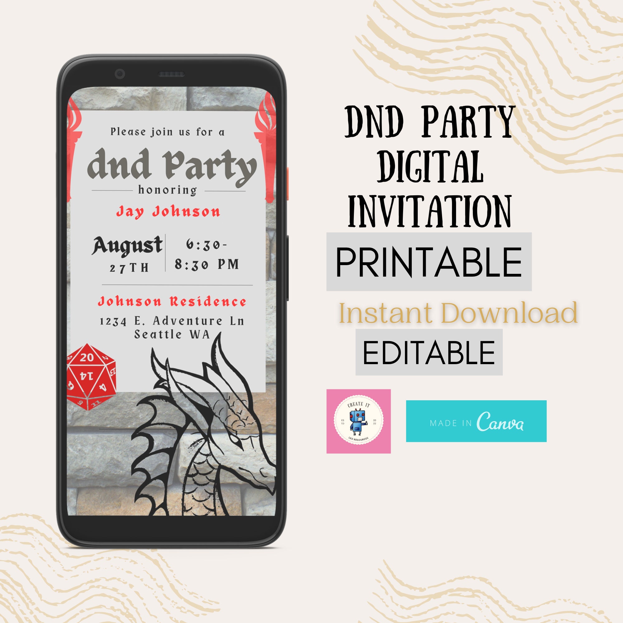 Editable Dnd Party Digital Invitation, Dnd Night Invitation, Dungeon ...