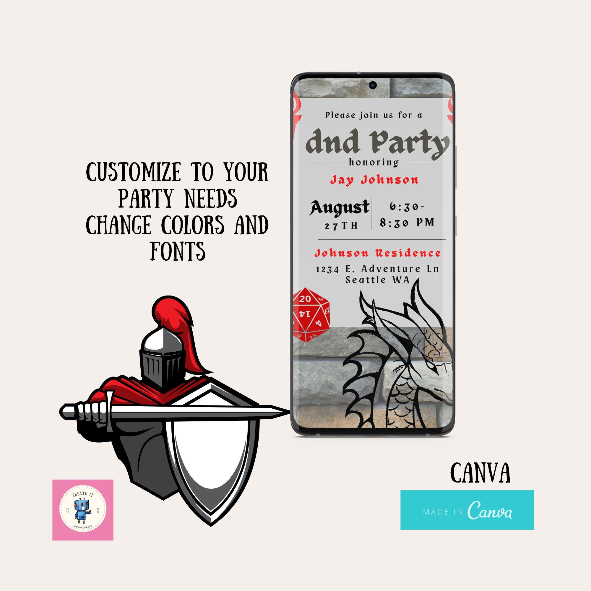 Editable Dnd Party Digital Invitation, Dnd Night Invitation, Dungeon ...