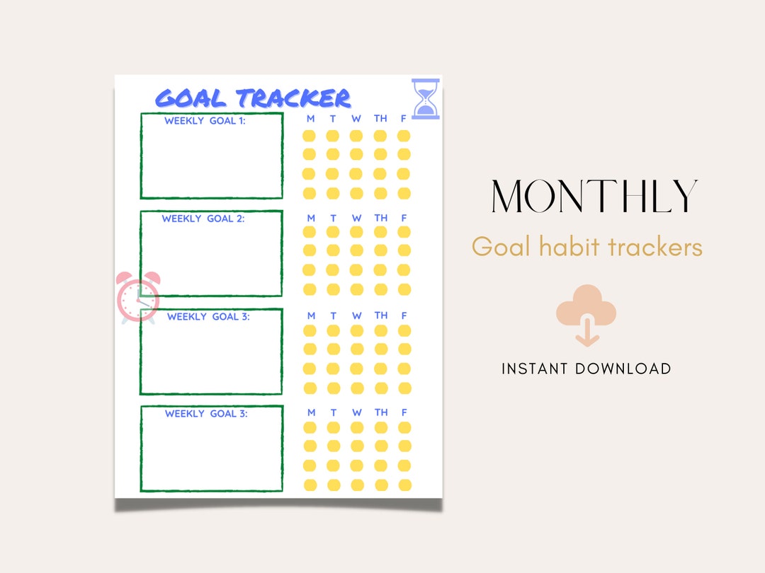 Printable Monthly Goal Tracker Habit Tracker, Organize Your Goals and ...