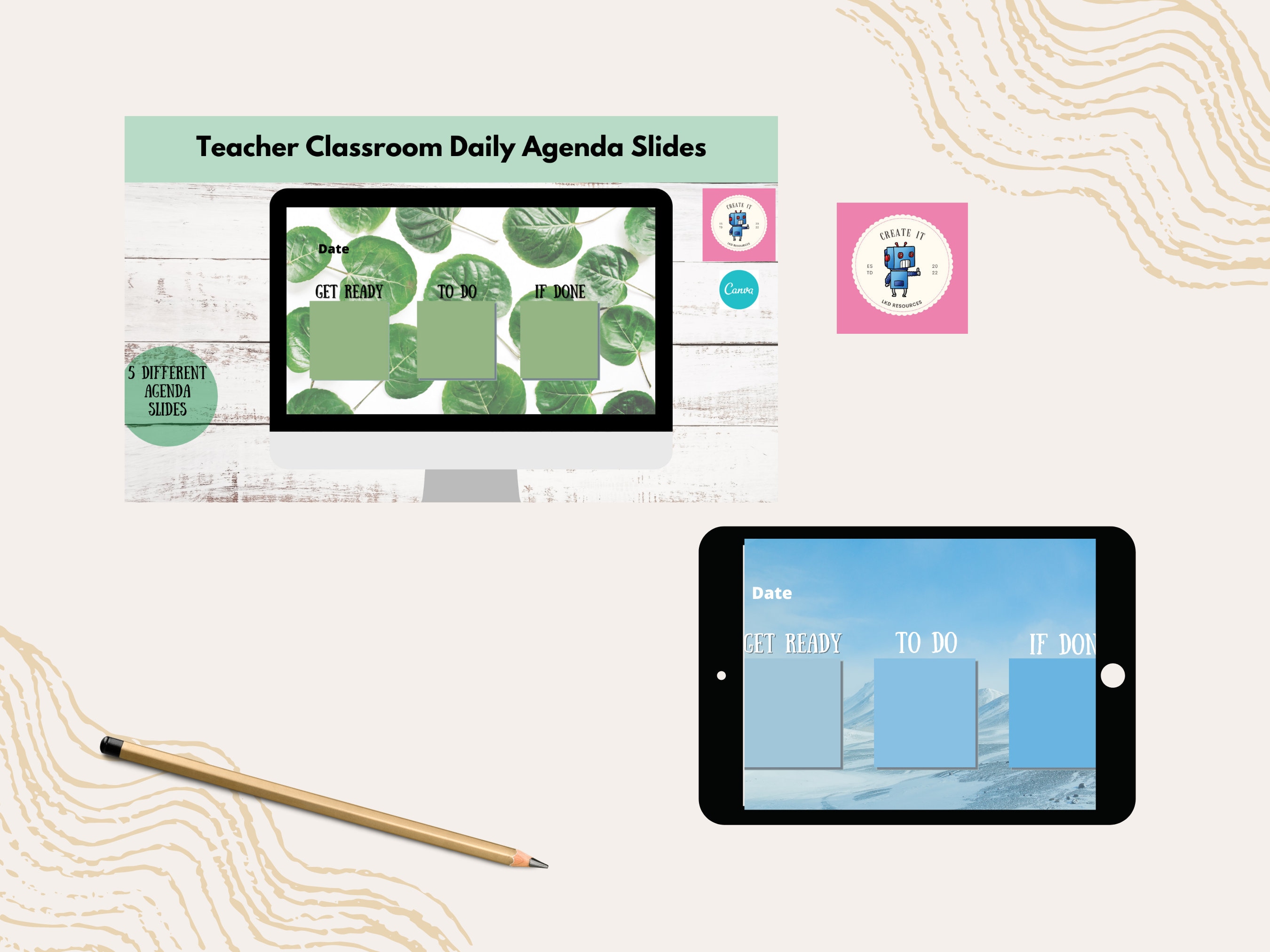 Calming Classroom Agenda Slides: Teacher Homeschool Template (digital ...