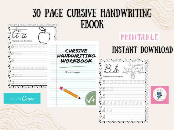 Cursive Handwriting Practice Sheets 30 Pages of Handwriting - Etsy