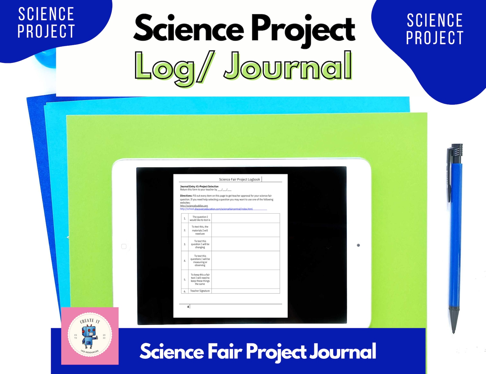 Science Fair Project Log, Science Fair Project Logbook, Science Fair ...