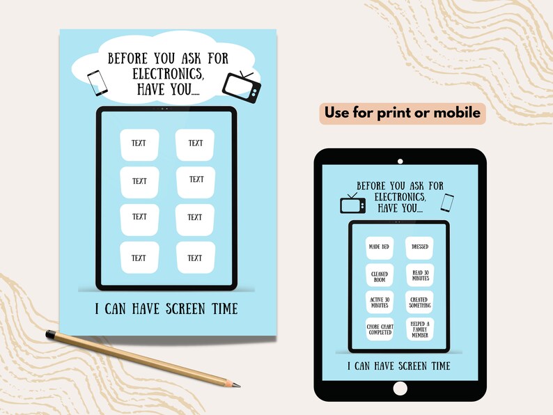 Printable Kids Chore Chart and Rules Bundle, Screen Time Checklist ...