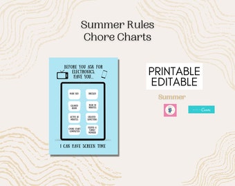 Editable Summer Bundle, Screen Time Checklist, Daily Routine, Chores ...