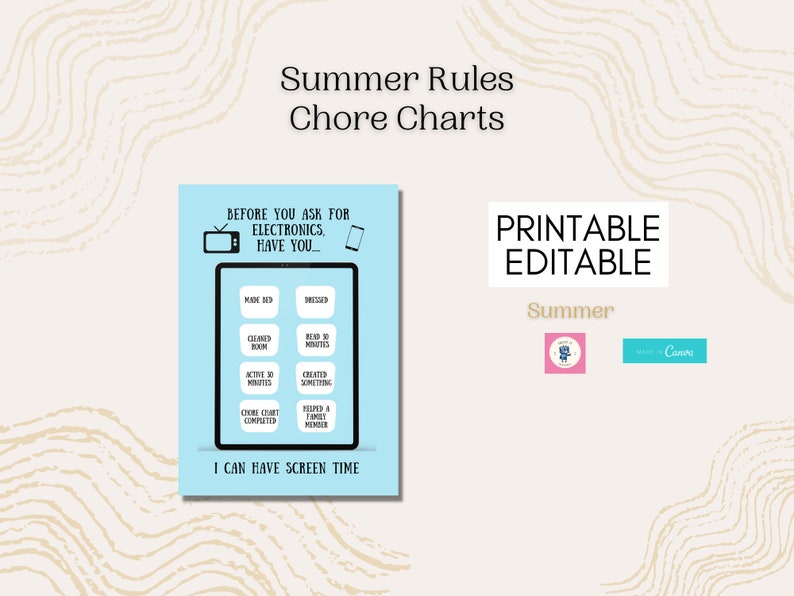 Printable Kids Chore Chart and Rules Bundle, Screen Time Checklist ...