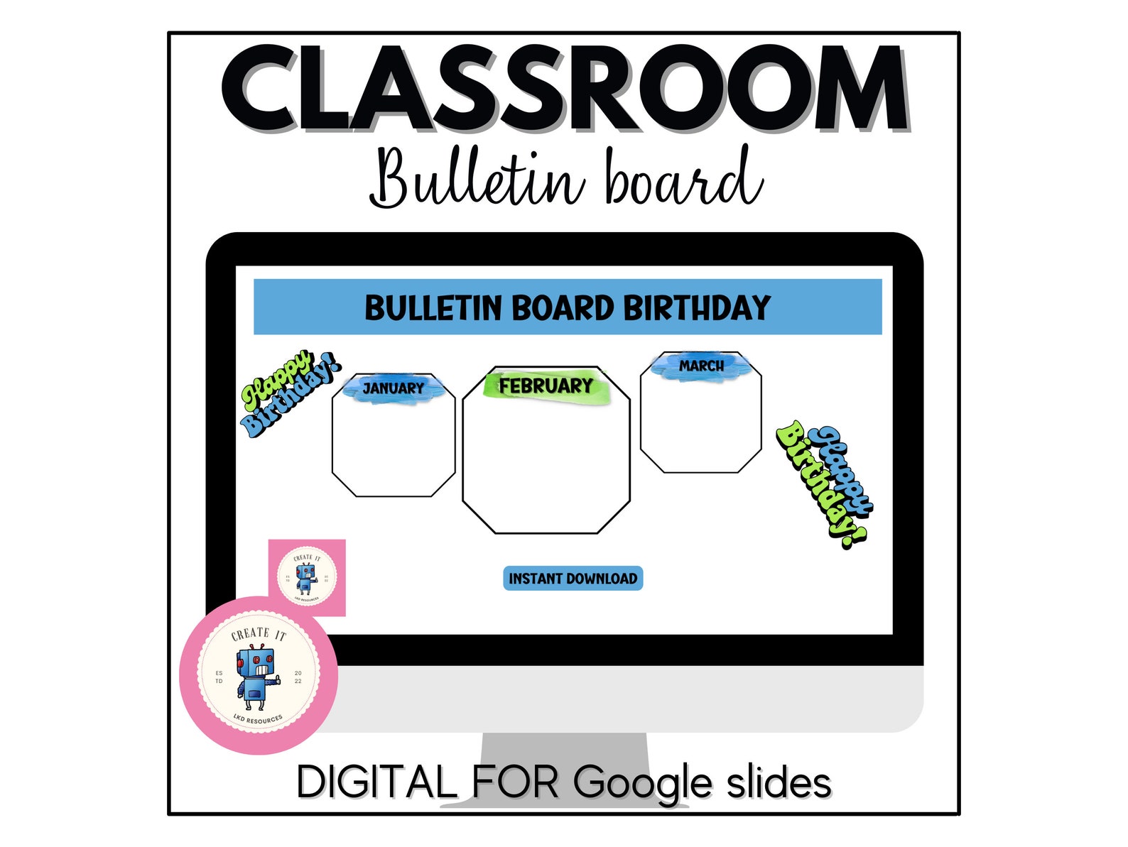 Birthday Bulletin Board Classroom Birthday Bulletin Board Blue Green ...
